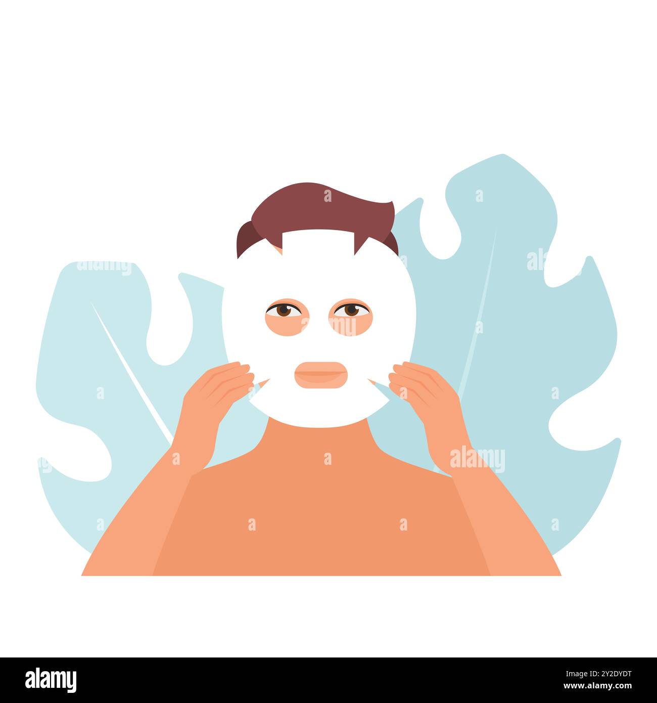 Illustration of a man with lemon and cucumber eye pads. Relaxing ...