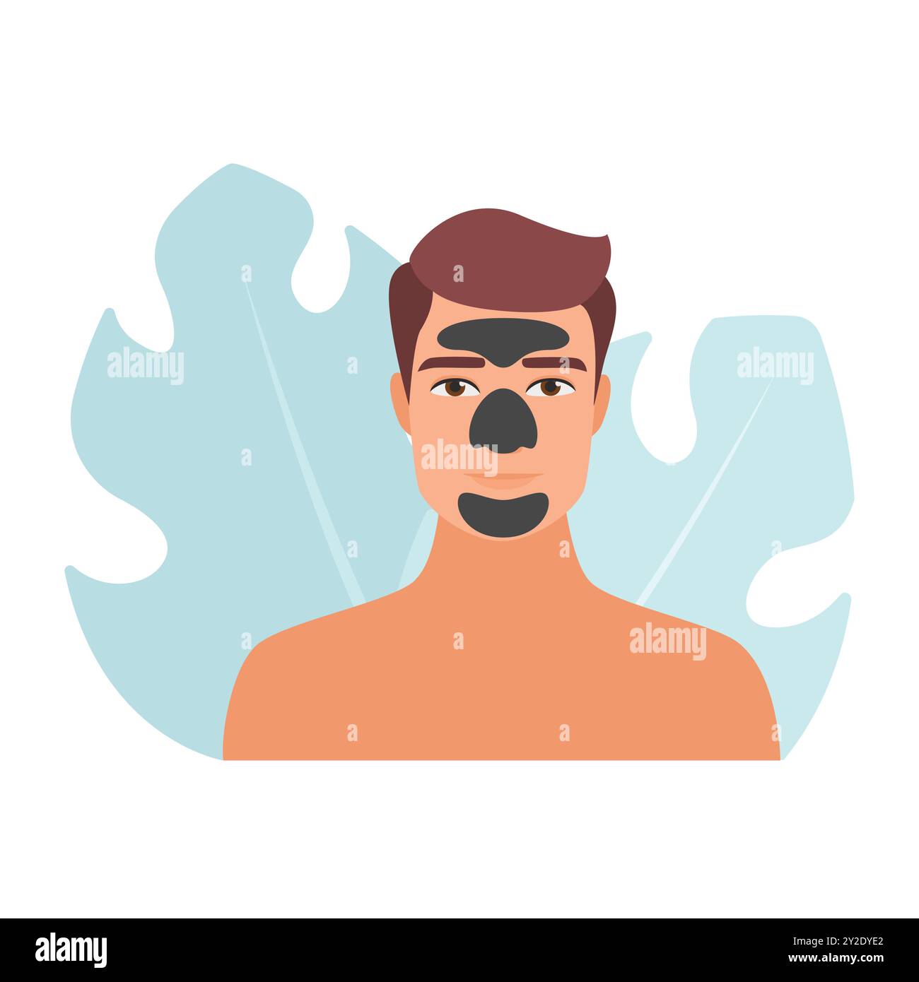 Illustration of a man with an oxygen bubble facial mask. Skincare ...