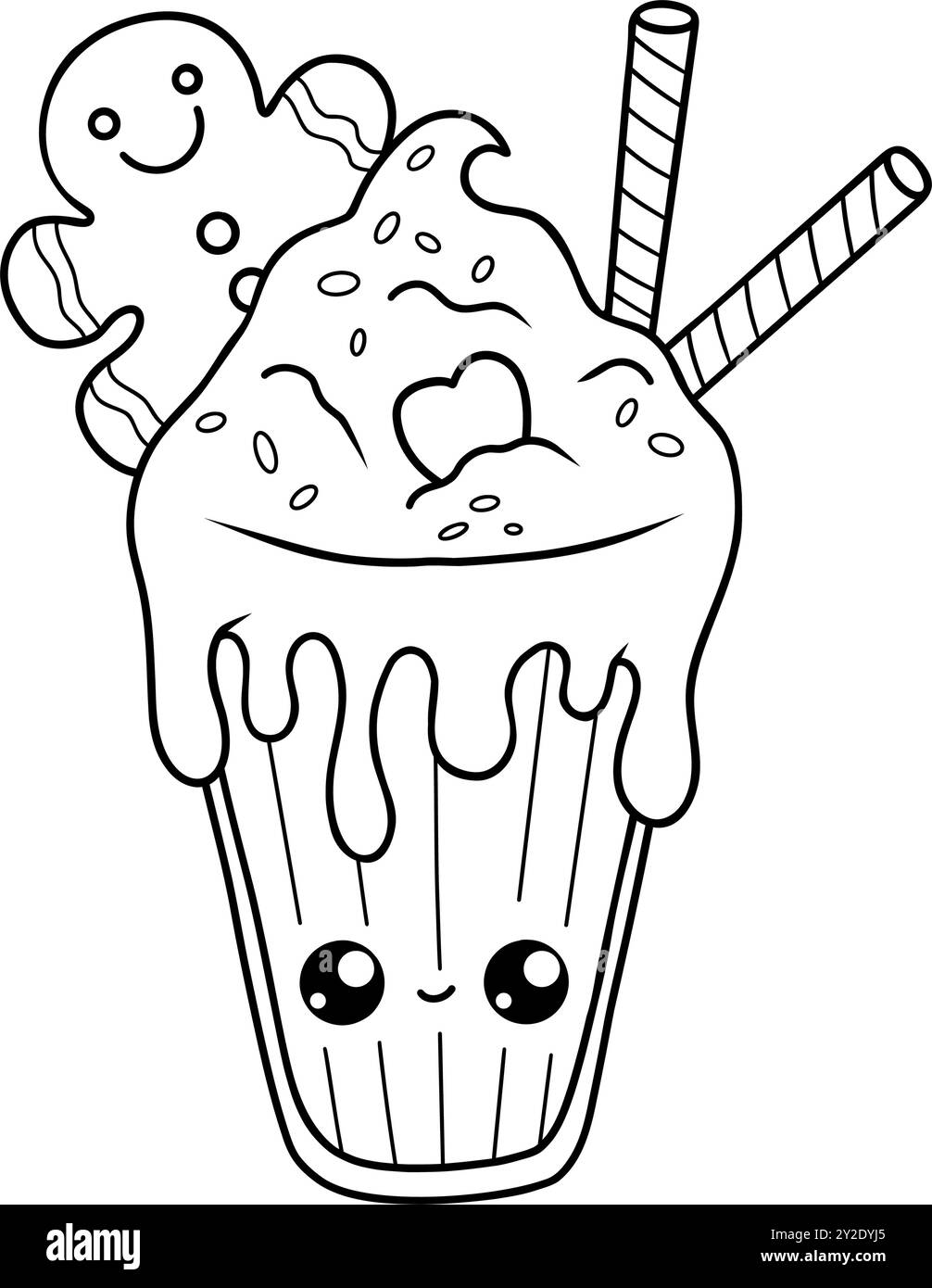 Cute outline Christmas milk shake with dessert, gingerbread man and ...