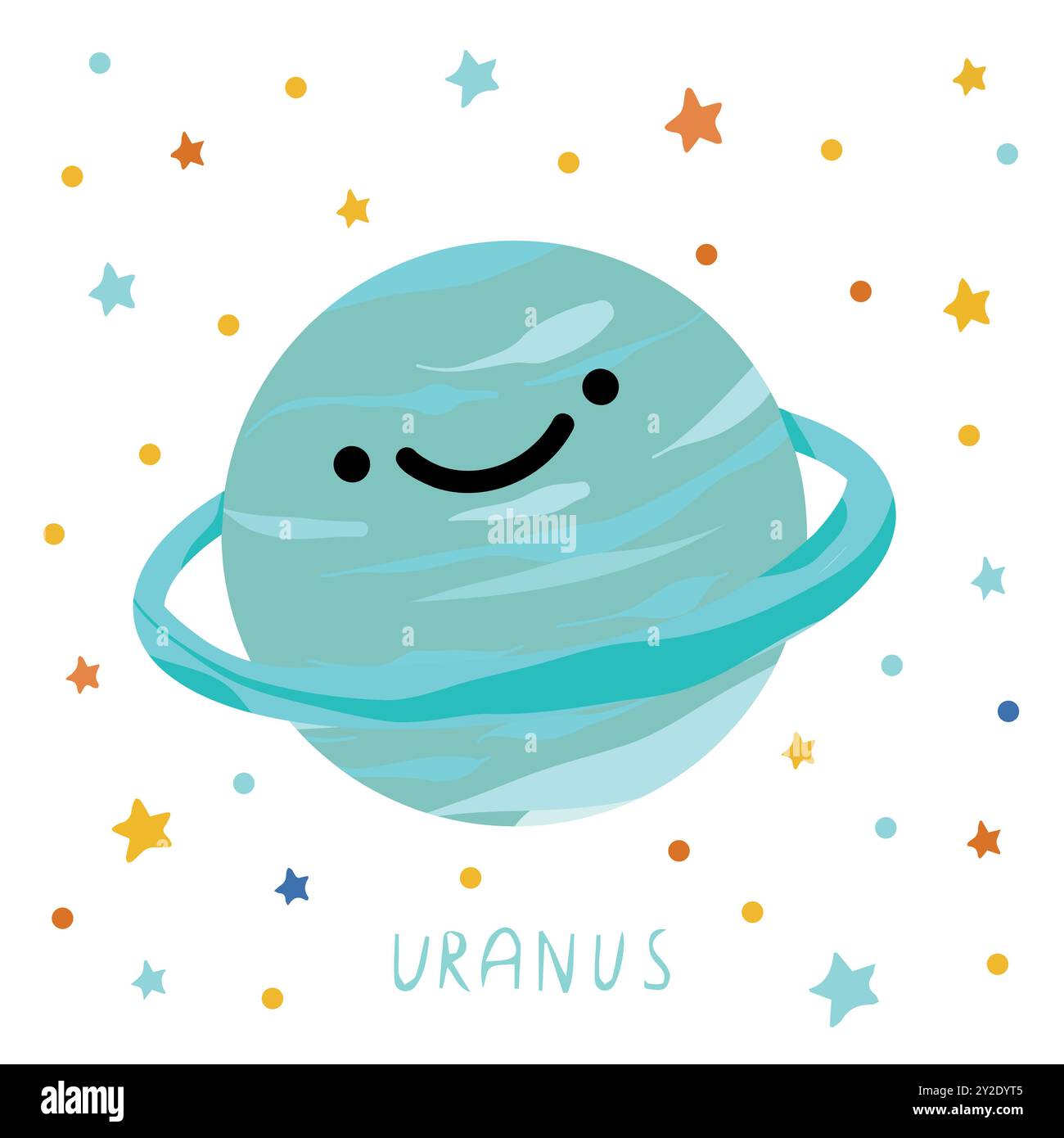 Solar system of planets for kids. Uranus with cartoon face. Vector ...