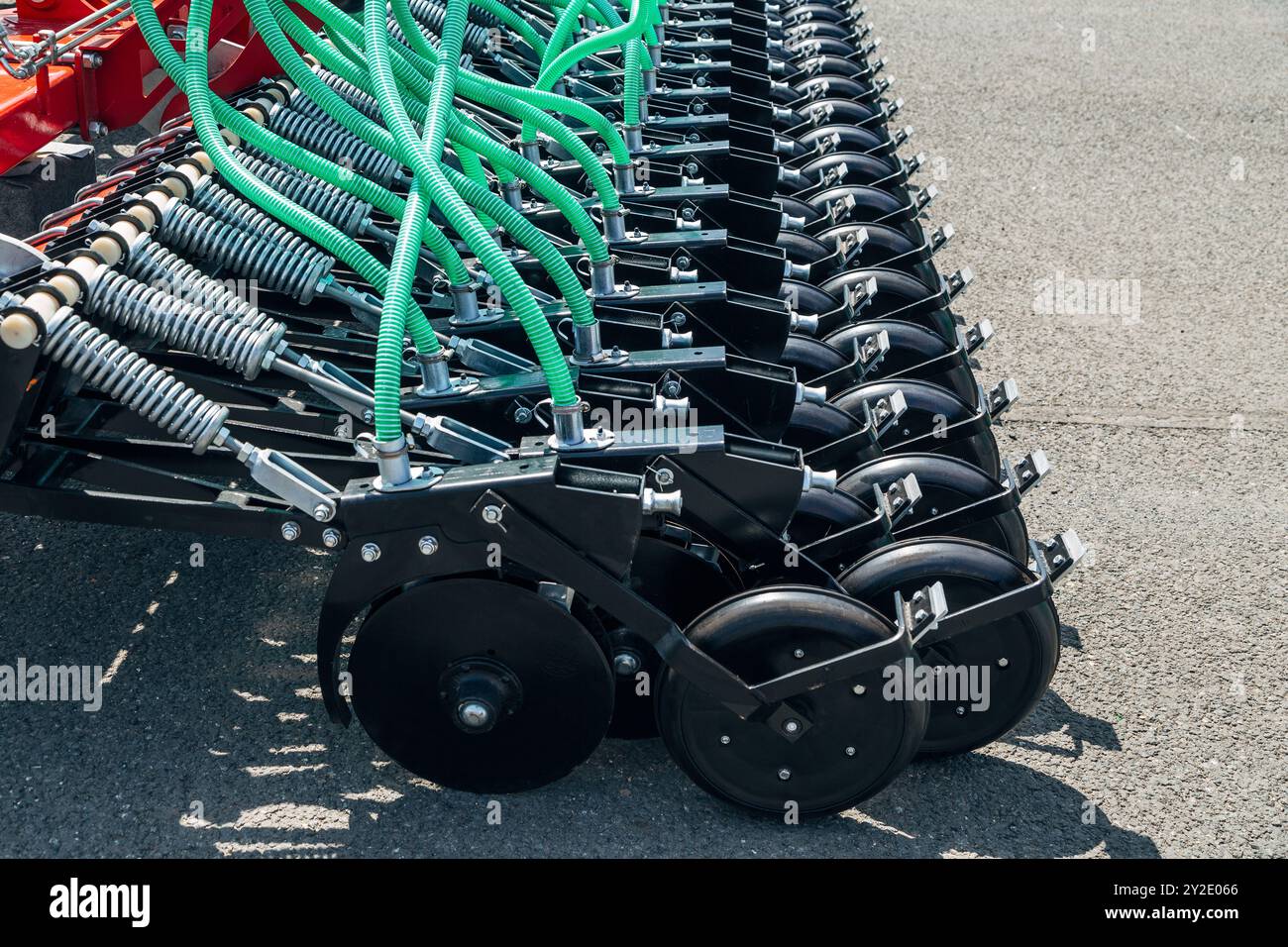Row seed drill grain on exhibition. Precision seed drill Stock Photo ...