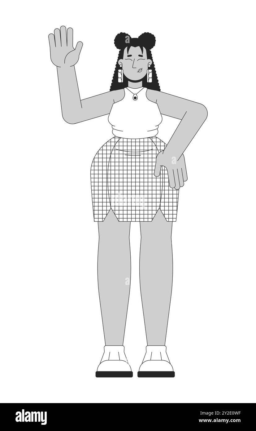 Latina female with overweight raising hand black and white 2D line cartoon character Stock ...