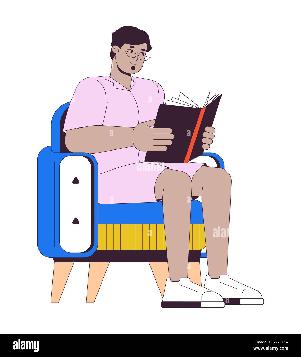 Obese middle eastern man reading 2D linear cartoon character Stock ...