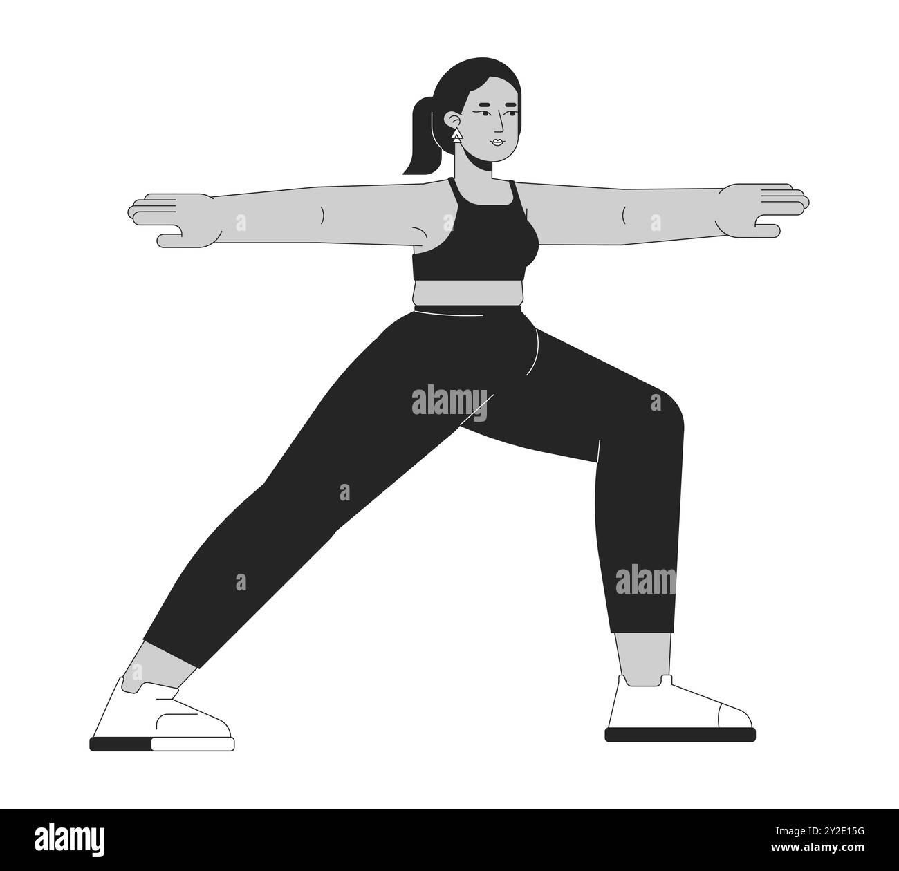 Curvy middle eastern woman practicing yoga black and white 2D line cartoon character Stock ...