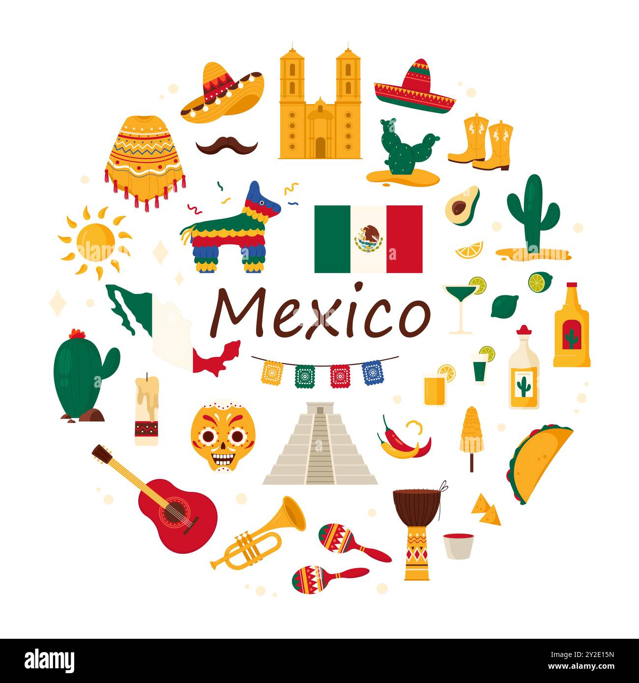 Travel to Mexico round infographic banner design. Mexican man mustache ...