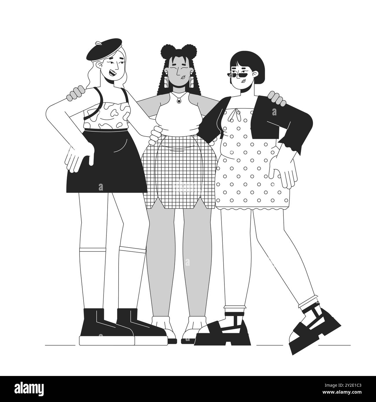 Diverse plus sized women in stylish clothes black and white 2D line cartoon characters Stock ...