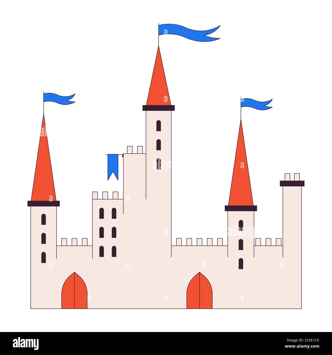 Medieval castle with waving flags 2D linear cartoon object Stock Vector ...