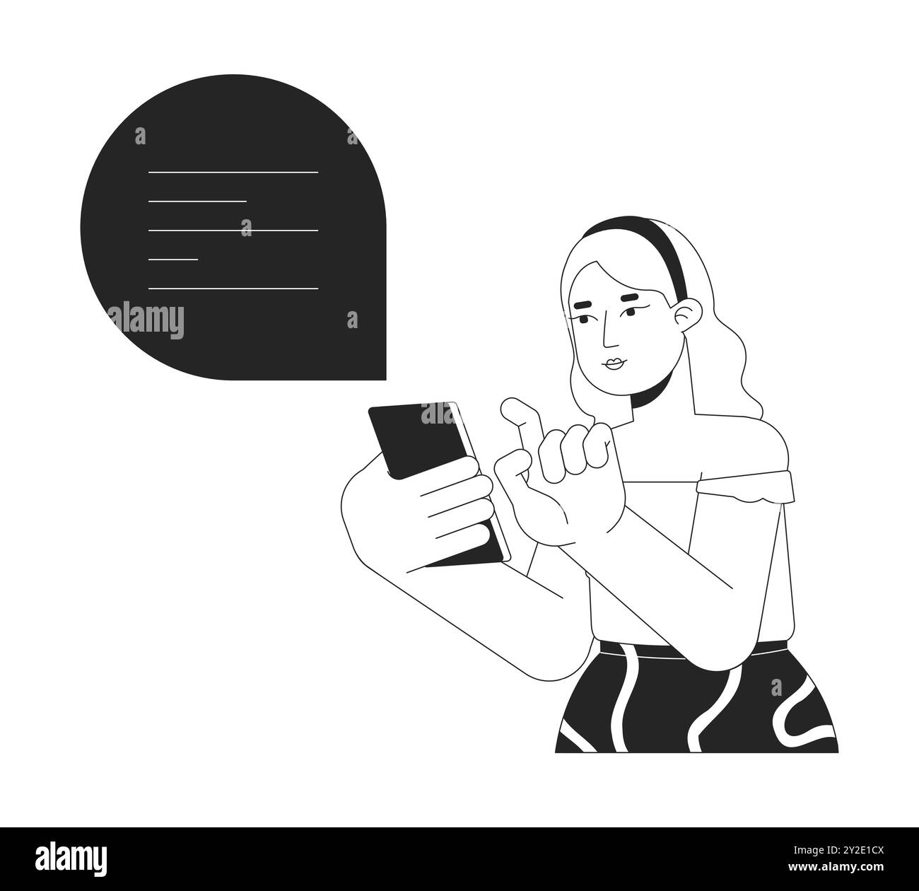 Curvy european woman talking in chat black and white 2D line cartoon character Stock Vector ...