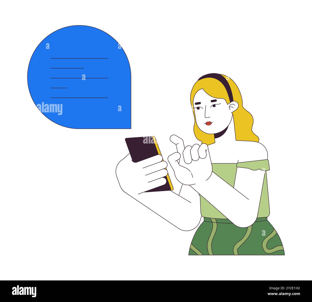 Curvy european woman talking in chat 2D linear cartoon character Stock ...