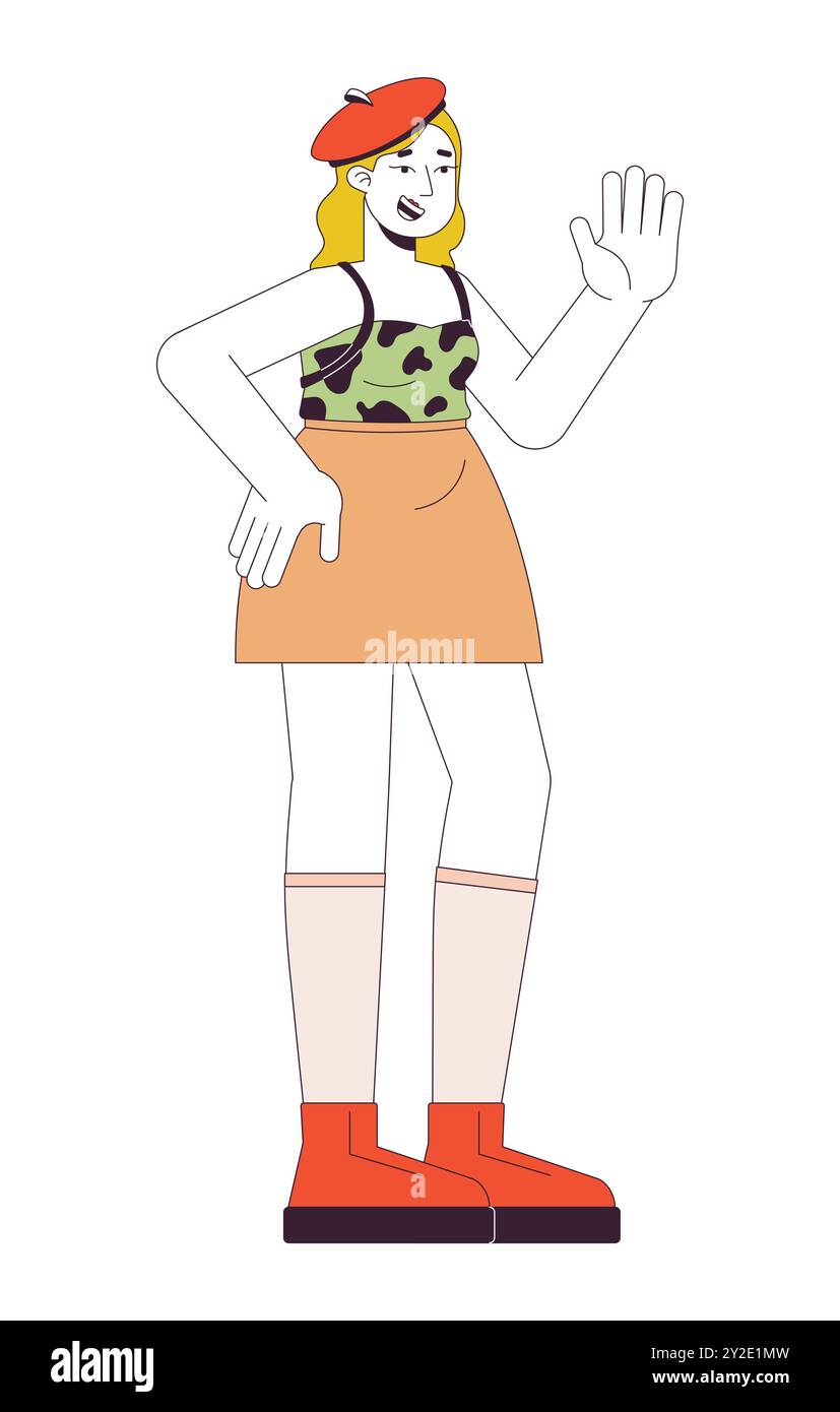 Pretty curvy woman waving hand 2D linear cartoon character Stock Vector ...