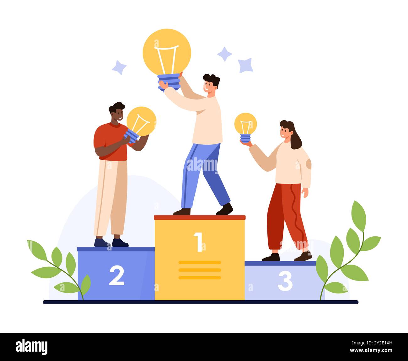 Creative idea offer and selection in corporate competition. Tiny happy ...