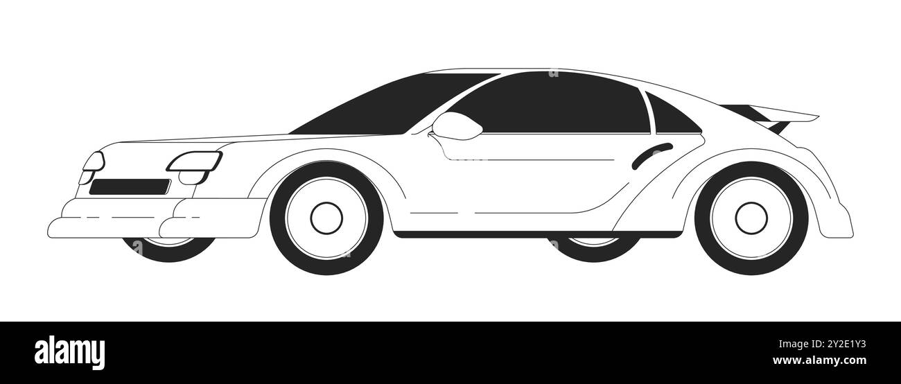 Modern Racing Car Model Black And White 2d Line Cartoon Object Stock
