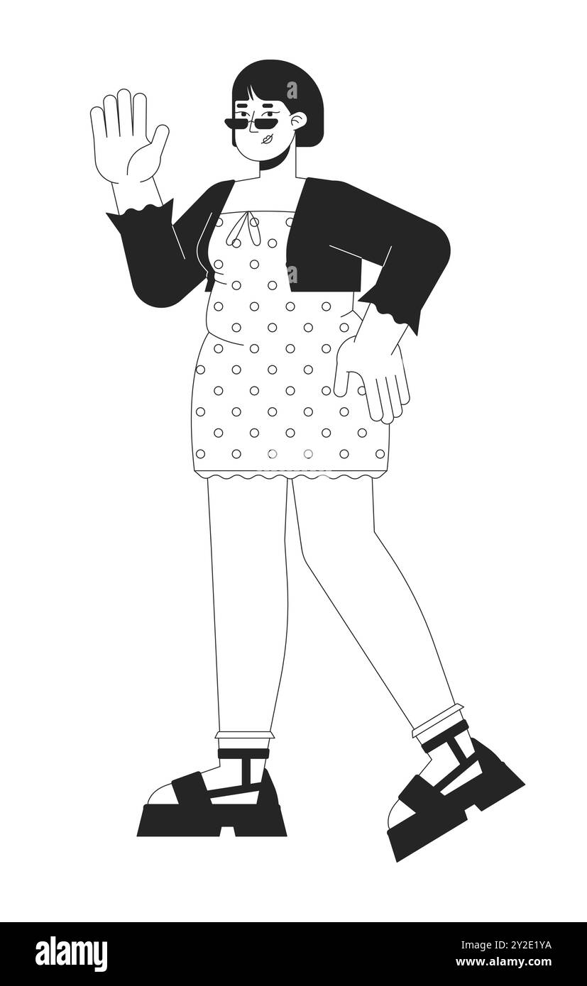 Curvy asian woman in stylish clothes black and white 2D line cartoon character Stock Vector ...