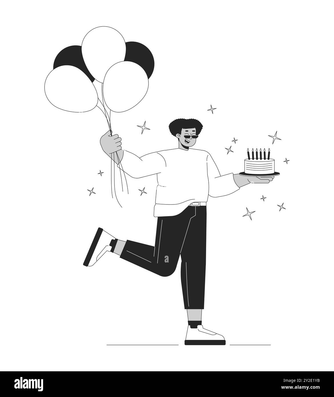 Obese hispanic man at birthday party black and white 2D line cartoon ...