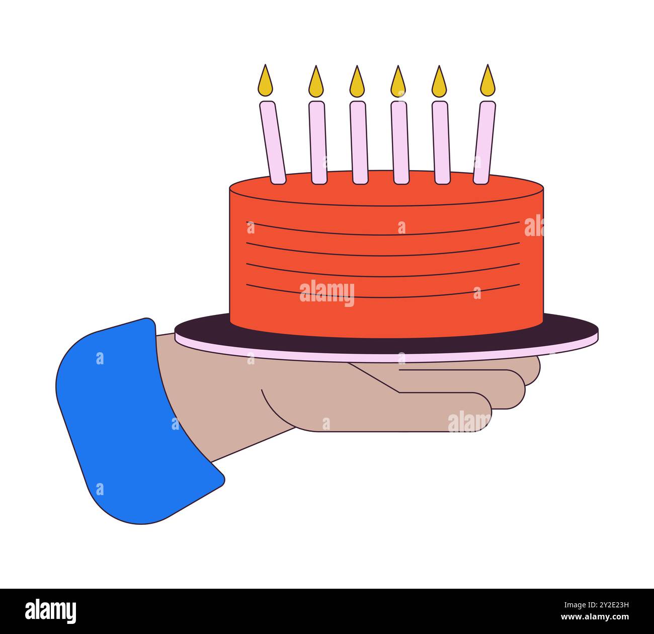 Birthday cake with burning candles showing linear cartoon character ...