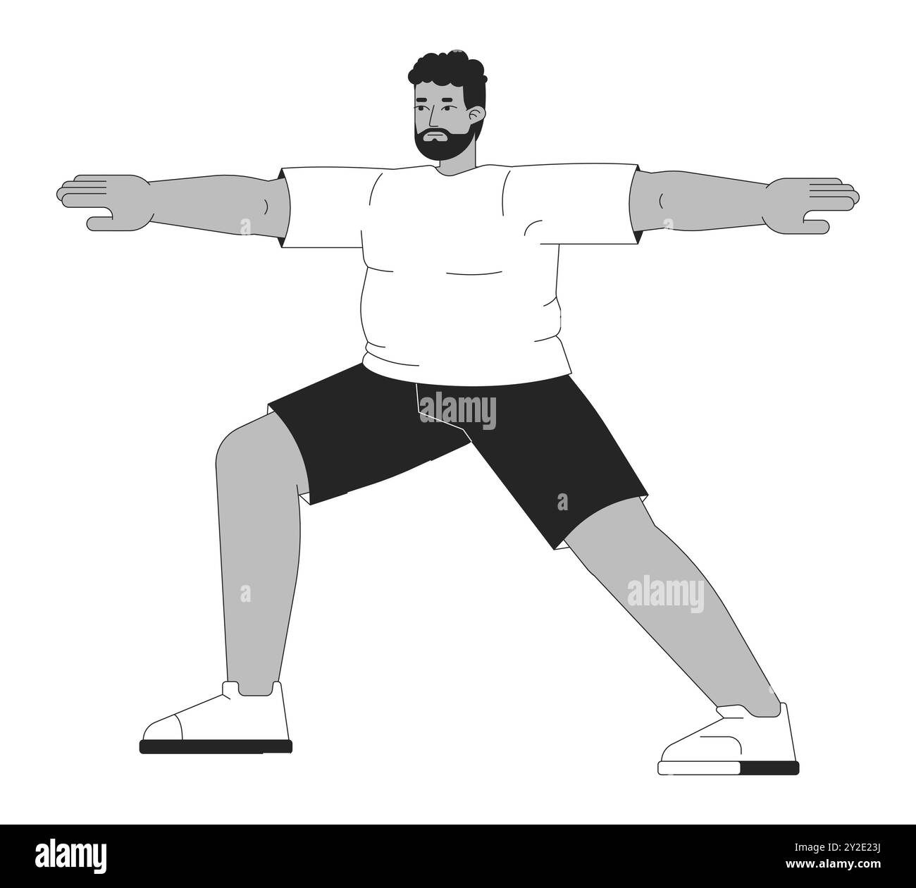 Plus sized black man doing yoga black and white 2D line cartoon character Stock Vector Image ...