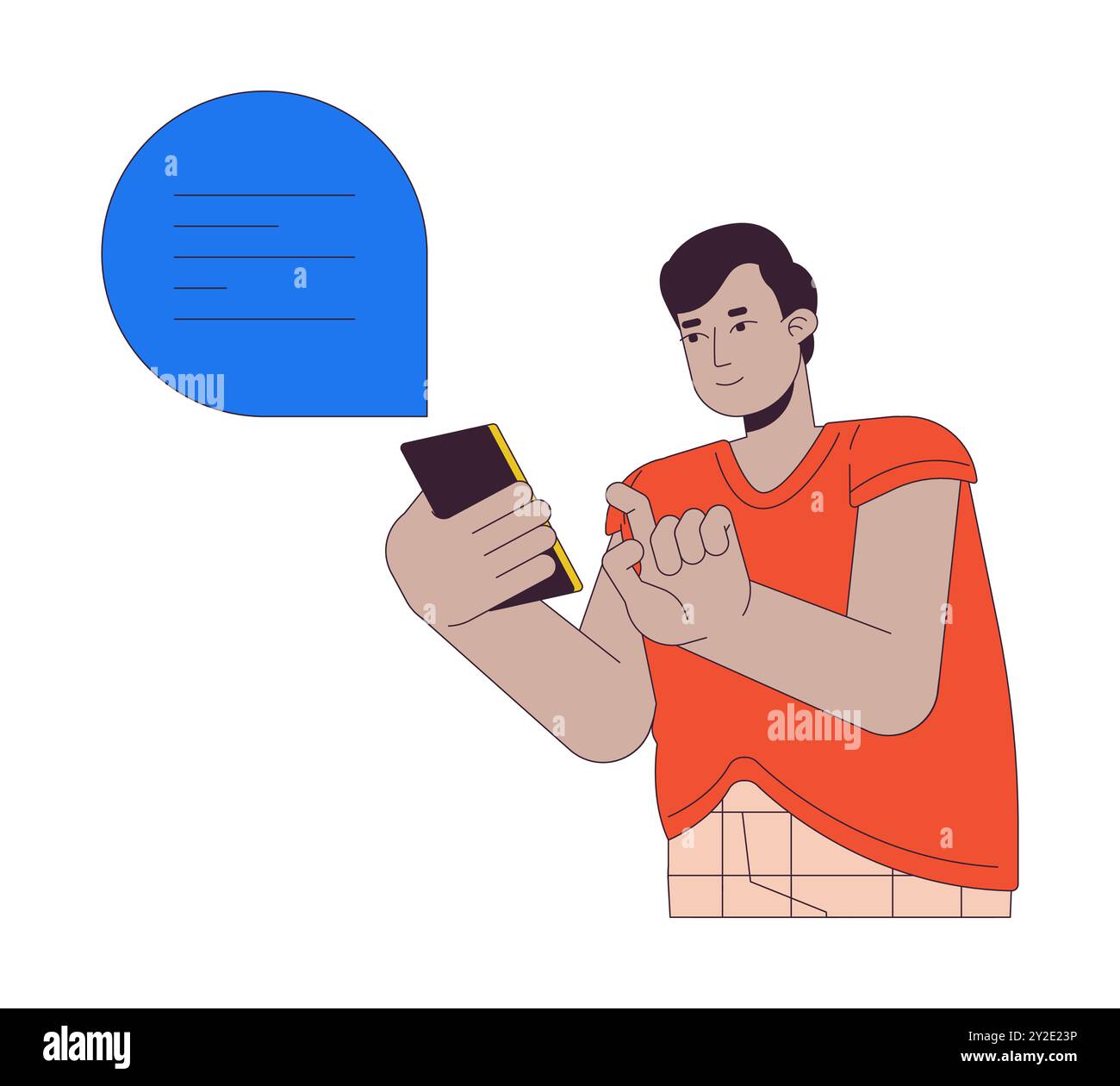 Plus sized hindu man texting 2D linear cartoon character Stock Vector ...