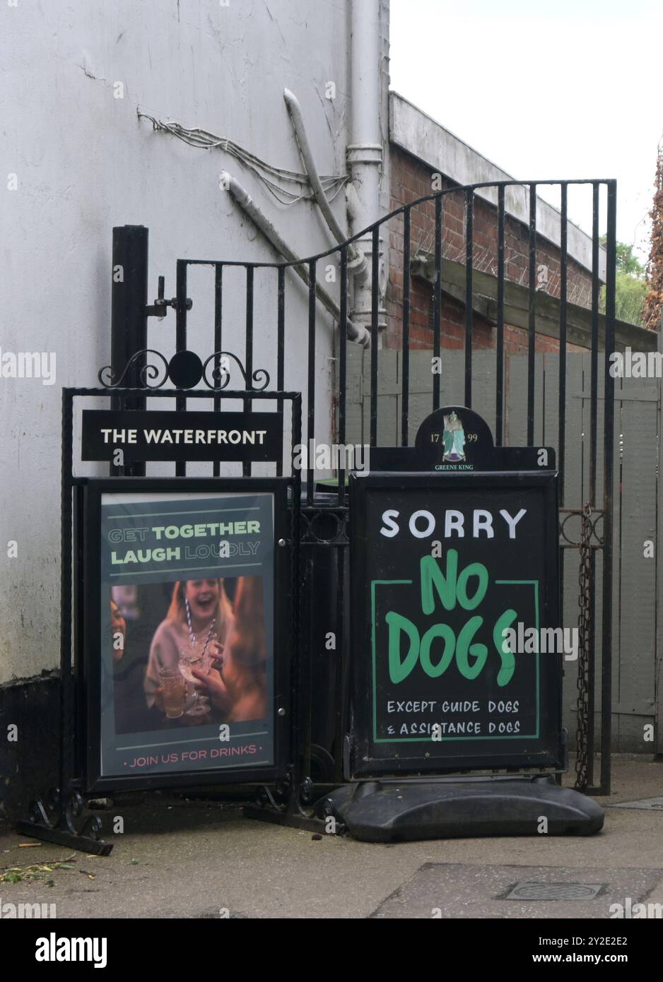 signs outside the waterfront pub, diss, norfolk Stock Photo - Alamy