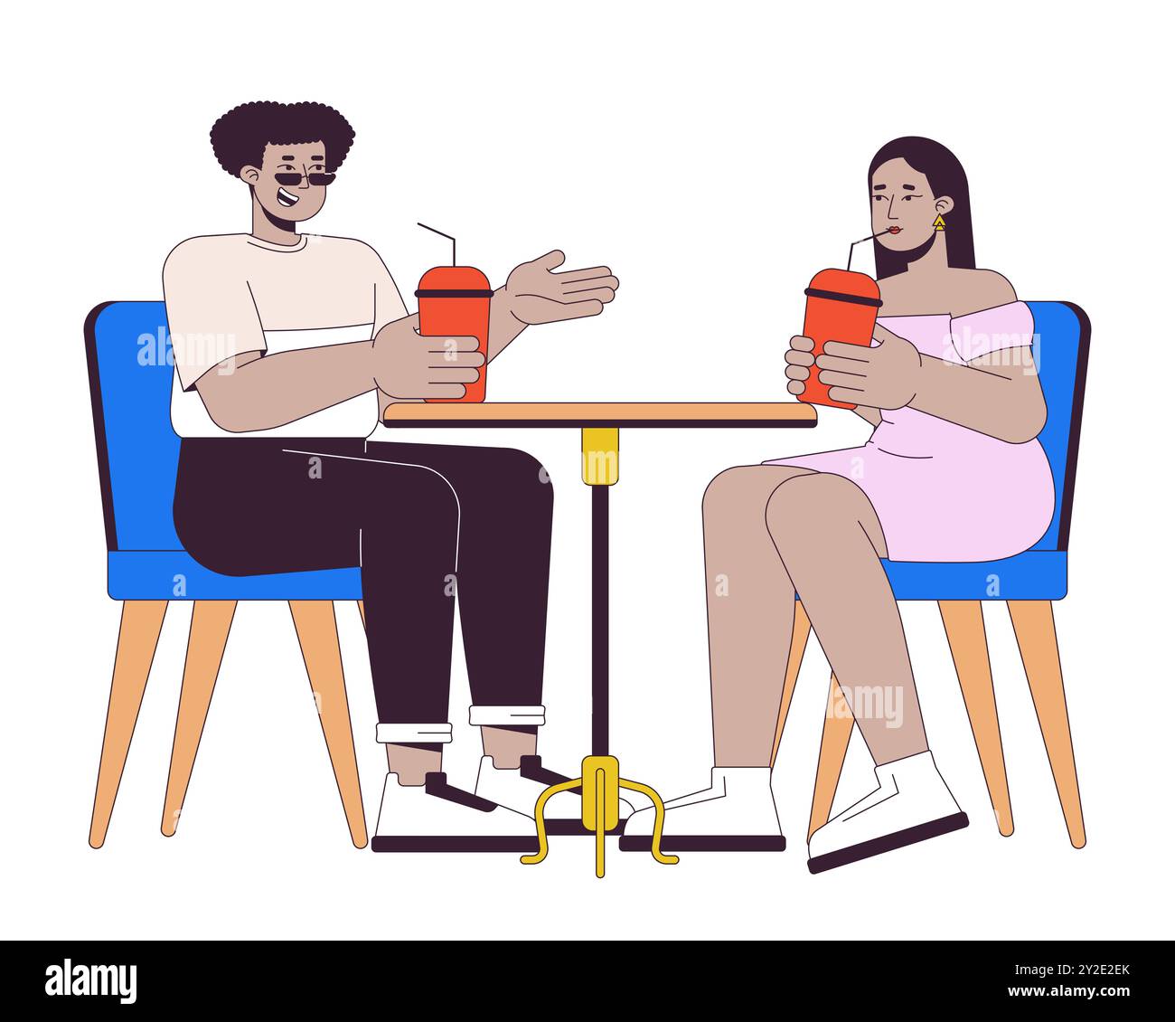 Plump friends resting in cafe 2D linear cartoon characters Stock Vector ...