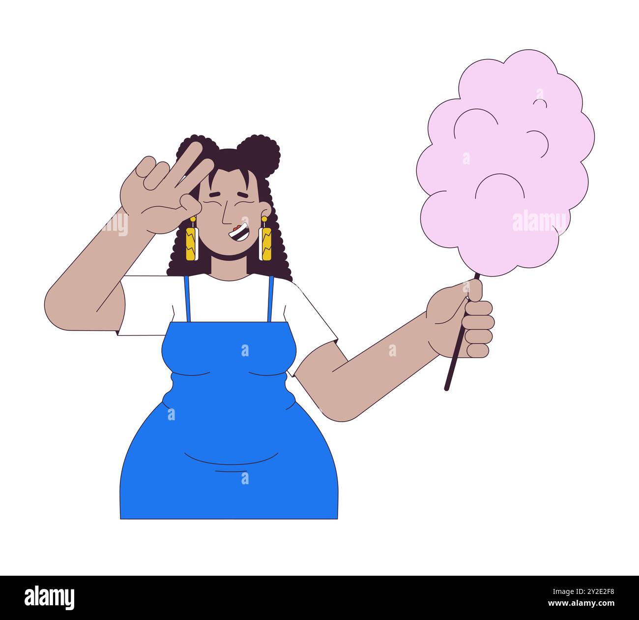 Smiling curvy latina woman with candy floss 2D linear cartoon character ...