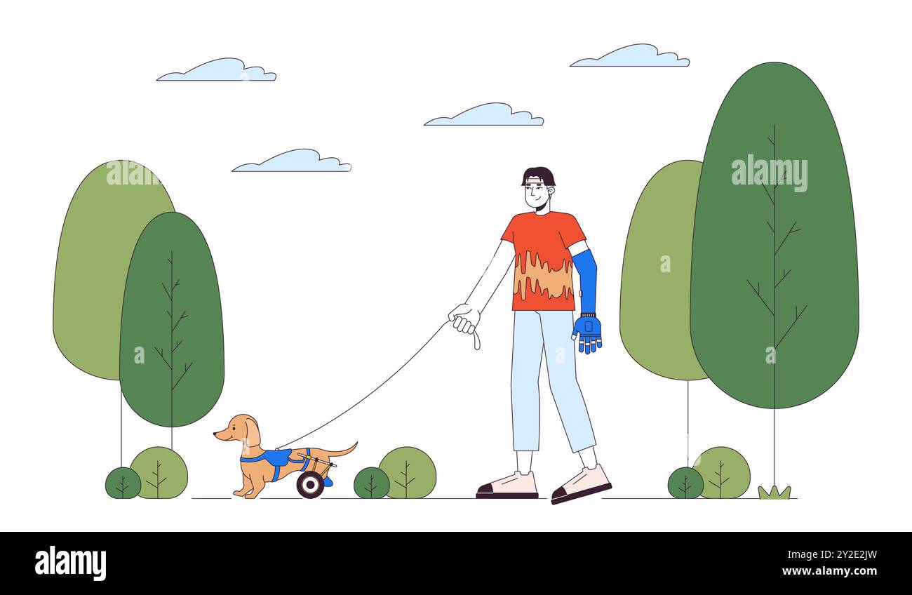 Disabled pet owner line cartoon flat illustration Stock Vector Image ...
