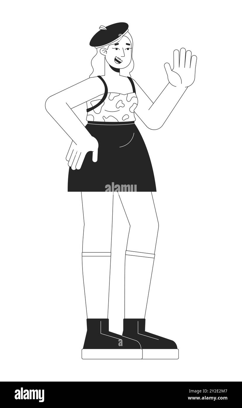 Pretty curvy woman waving hand black and white 2D line cartoon character Stock Vector Image ...