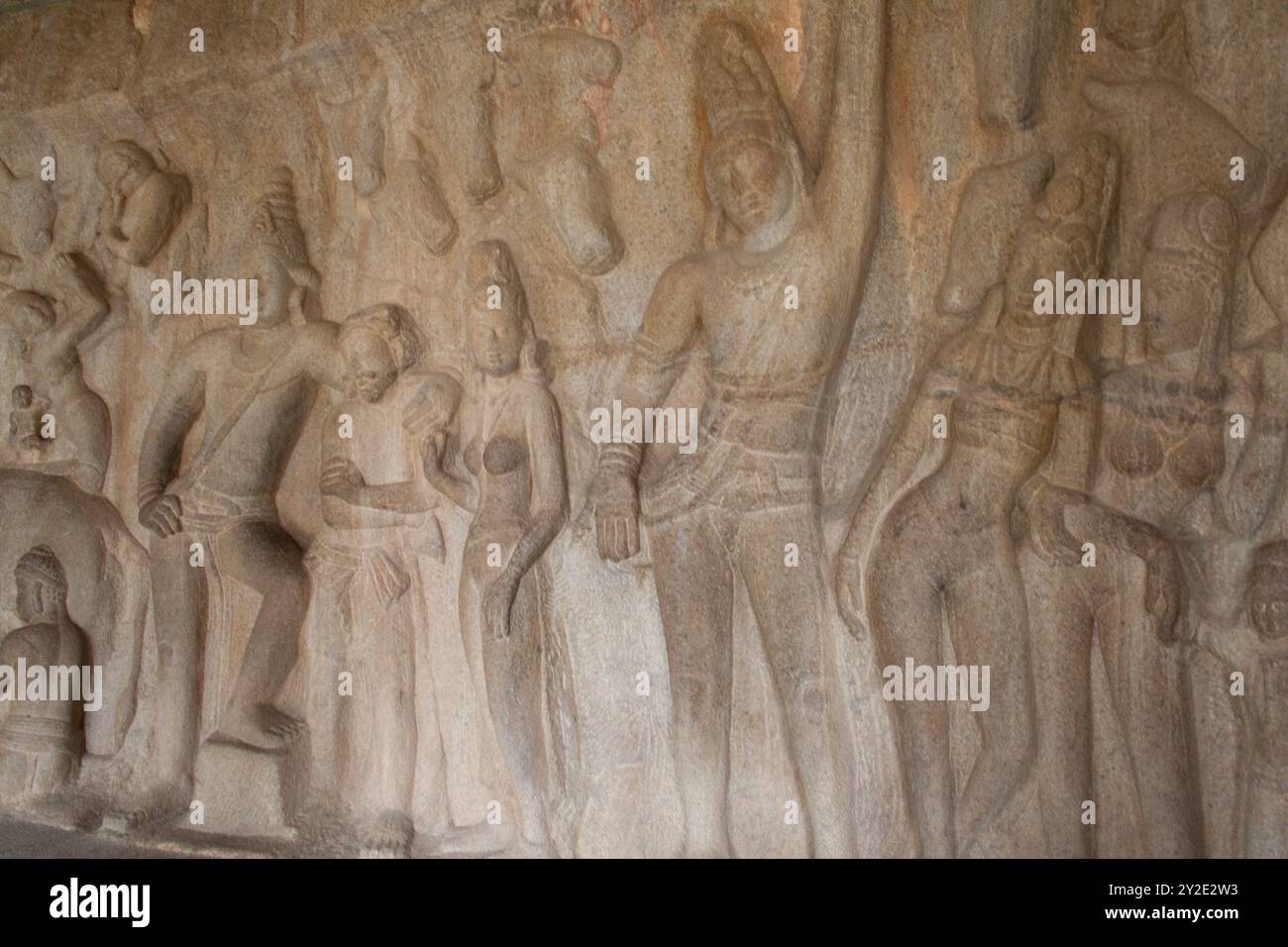 Rock carvings, The Varaha Cave; Mahaballipuram, Tamil Nadu, India, Asia ...