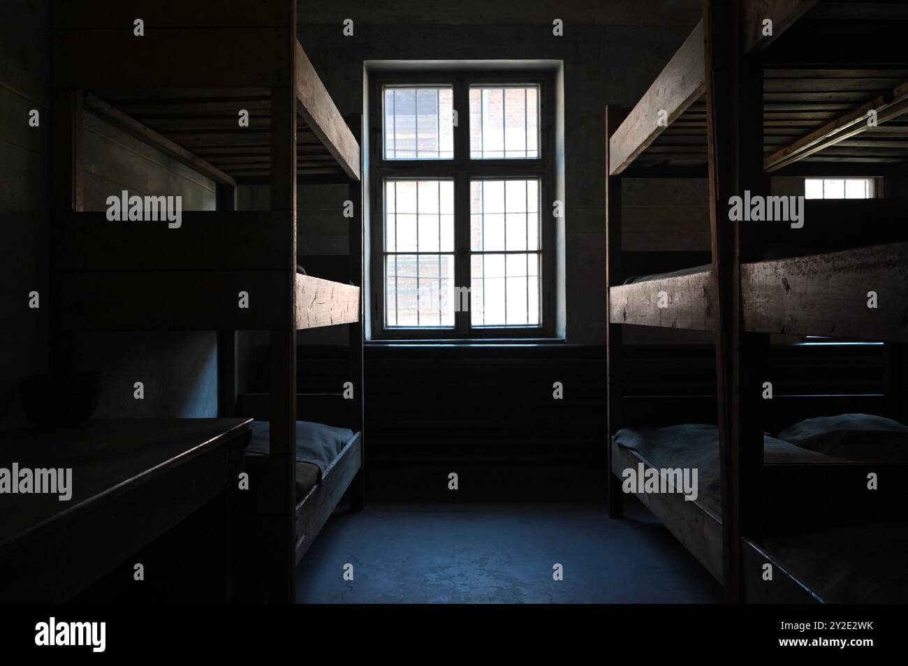 Living quarters bunks in a dormitory of a German Concentration camp ...