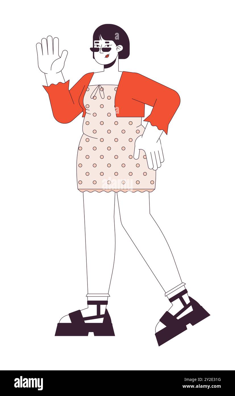 Curvy asian woman in stylish clothes 2D linear cartoon character Stock ...