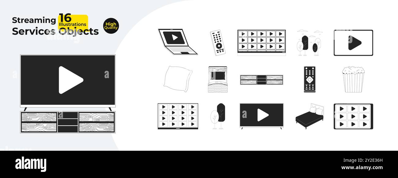 Streaming platform watching black and white 2D line cartoon objects ...