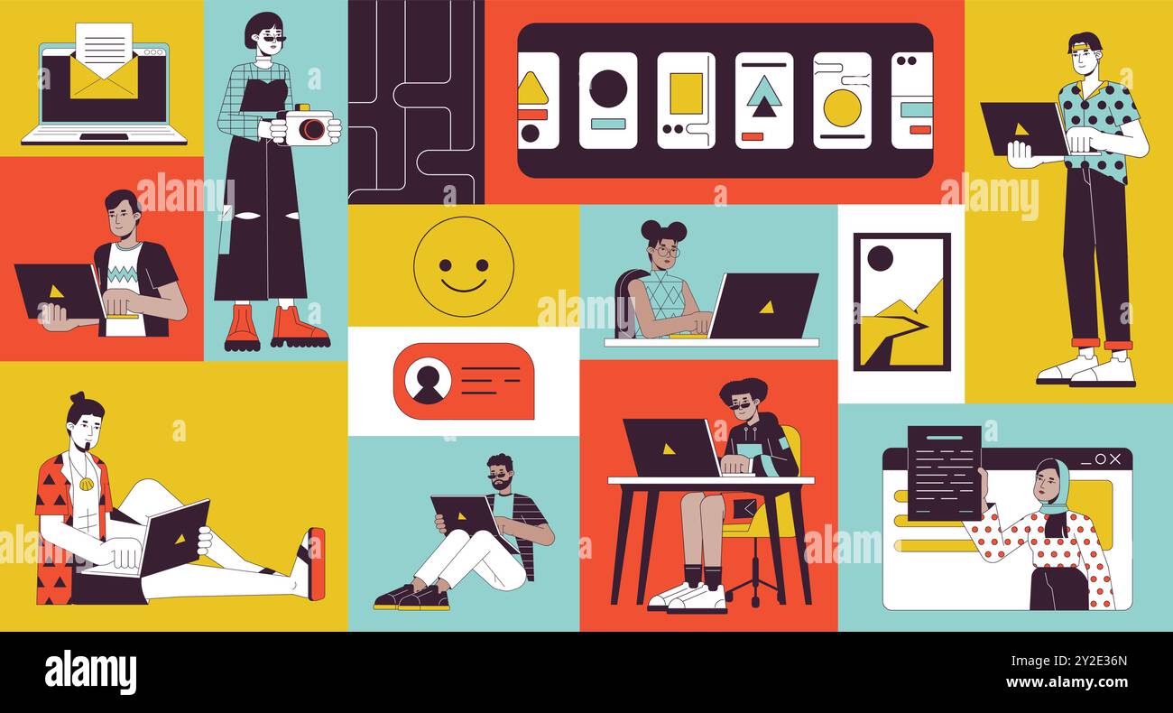 Telework people bento grid illustration set Stock Vector Image & Art - Alamy