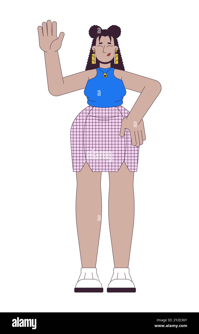 Latina female with overweight raising hand 2D linear cartoon character ...