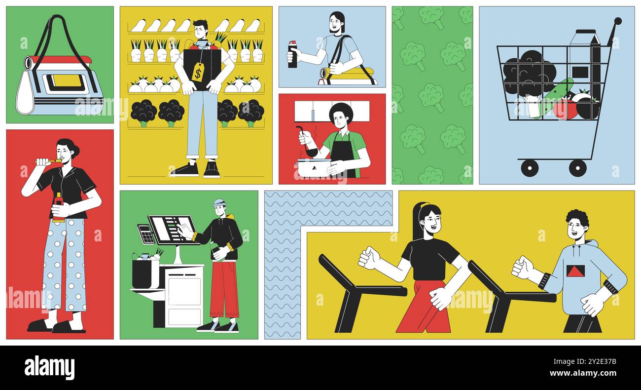 Daily routine people bento grid illustration set Stock Vector Image ...