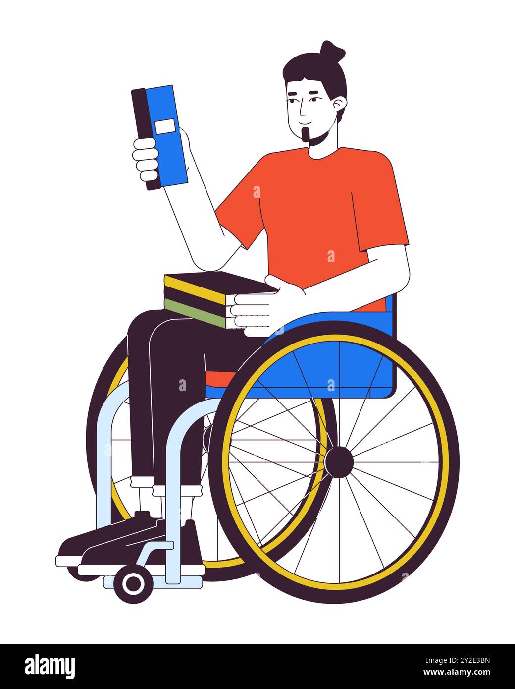 Caucasian man student with disability 2D linear cartoon character Stock ...