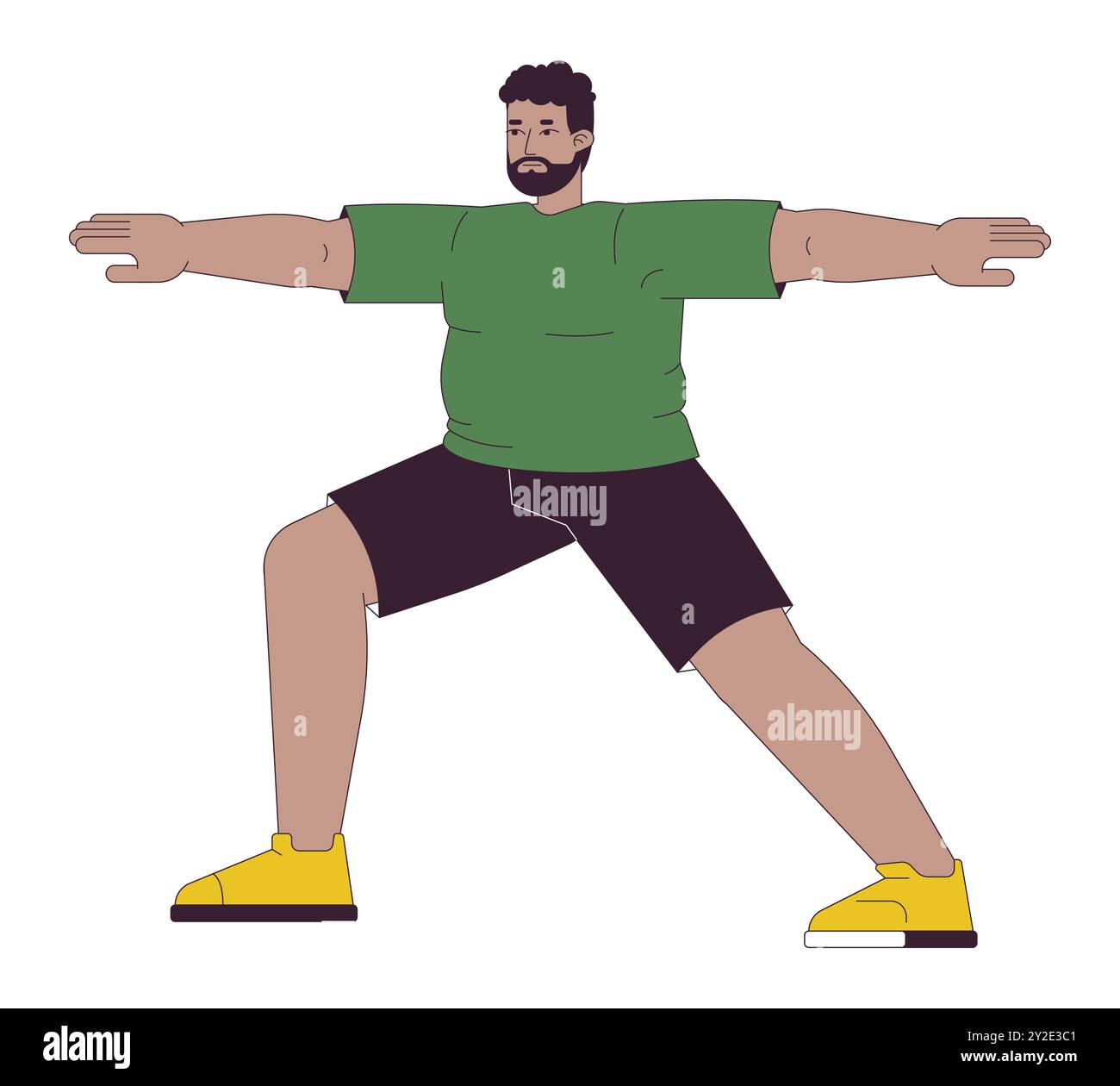 Plus sized black man doing yoga 2D linear cartoon character Stock ...