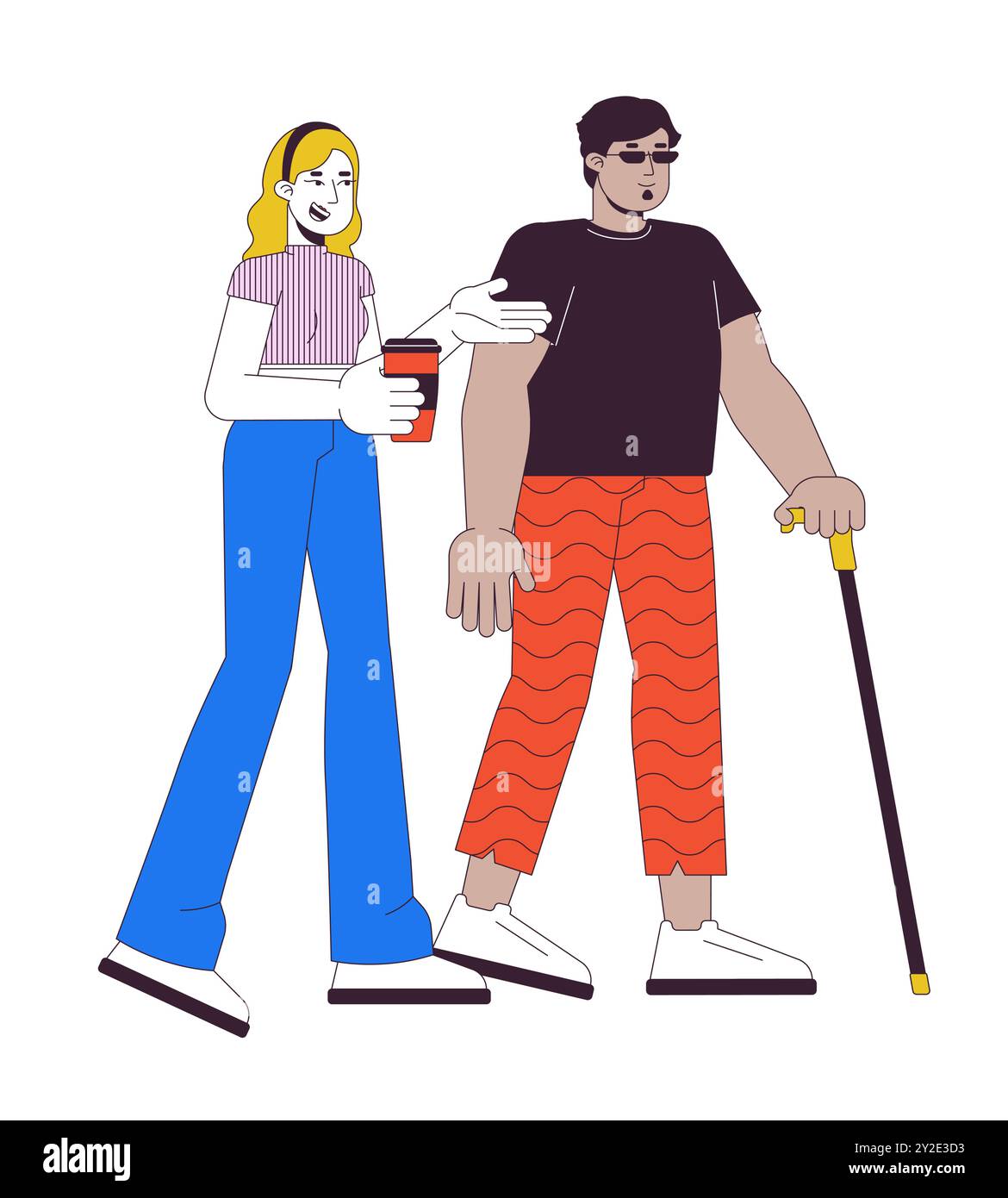 Diverse friends walking together 2D linear cartoon characters Stock ...