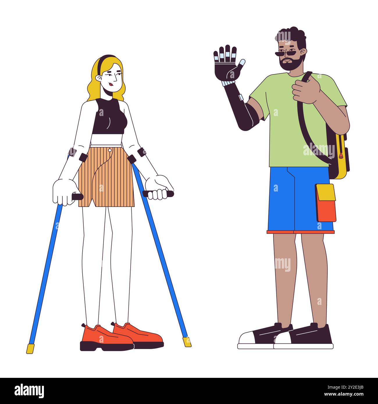 Friends with disabilities 2D linear cartoon characters Stock Vector ...