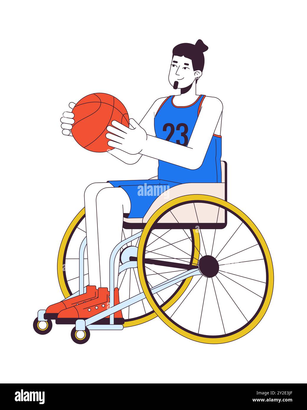 Disabled caucasian man playing basketball 2D linear cartoon character ...