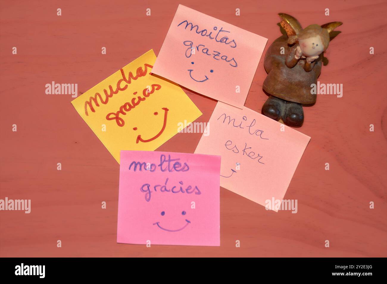 This image showcases four colorful notes expressing gratitude in Spain ...