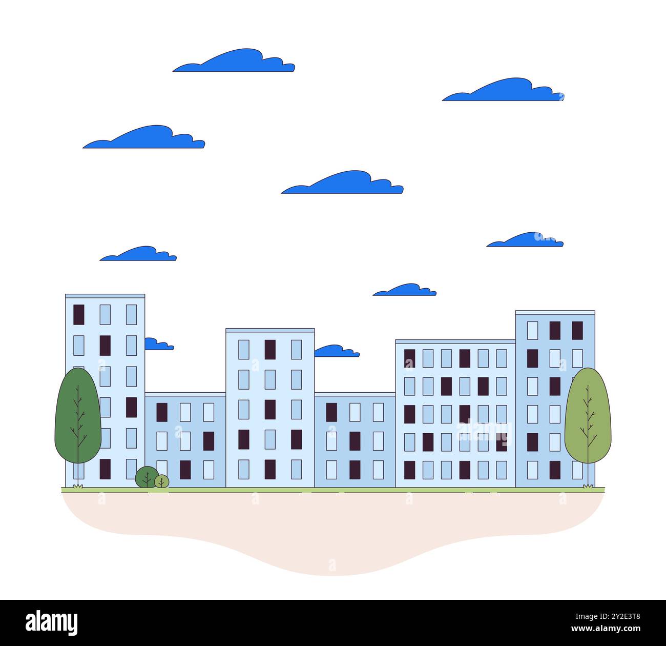 Cityscape with multistory apartment buildings line cartoon flat ...