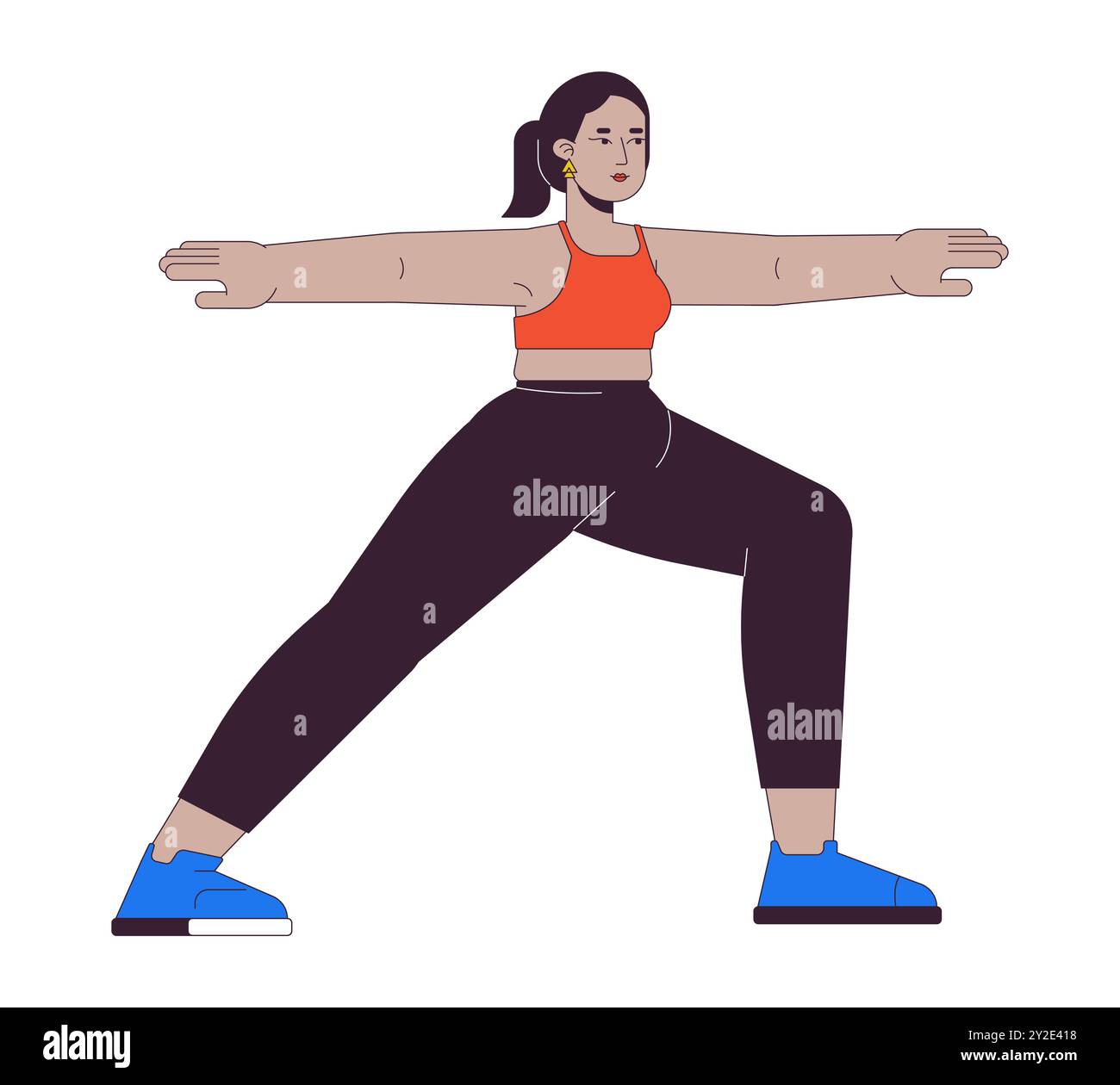Curvy middle eastern woman practicing yoga 2D linear cartoon character ...