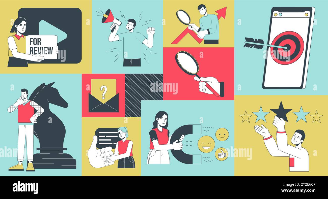 Digital marketing services bento grid illustration set Stock Vector ...