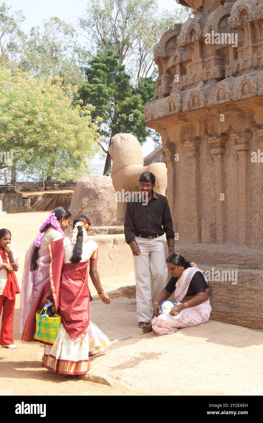 Indian visitors and tourists, Monolithic rock carvings, Pancha Ratha ...