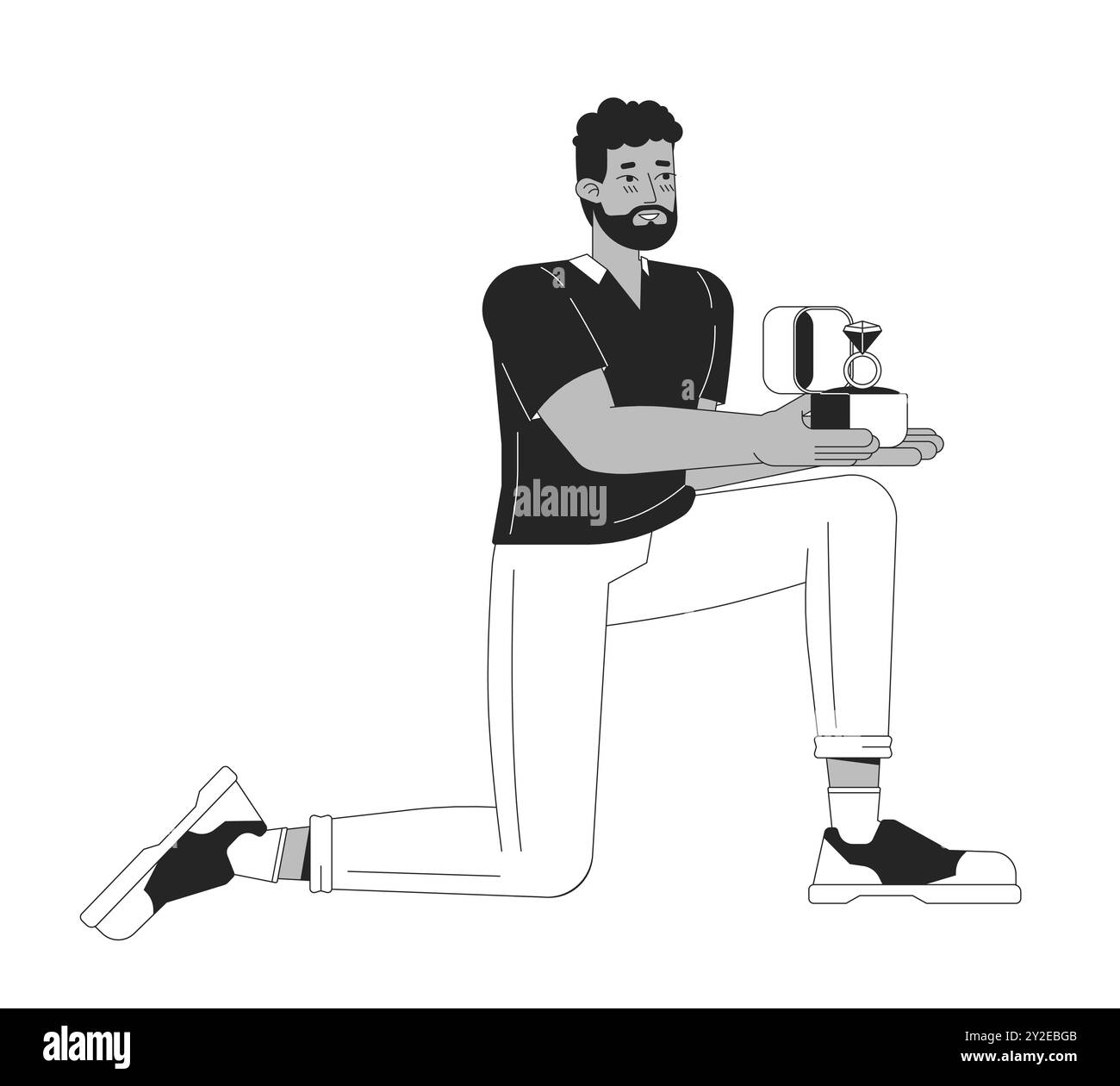 African american man proposing black and white 2D line cartoon ...