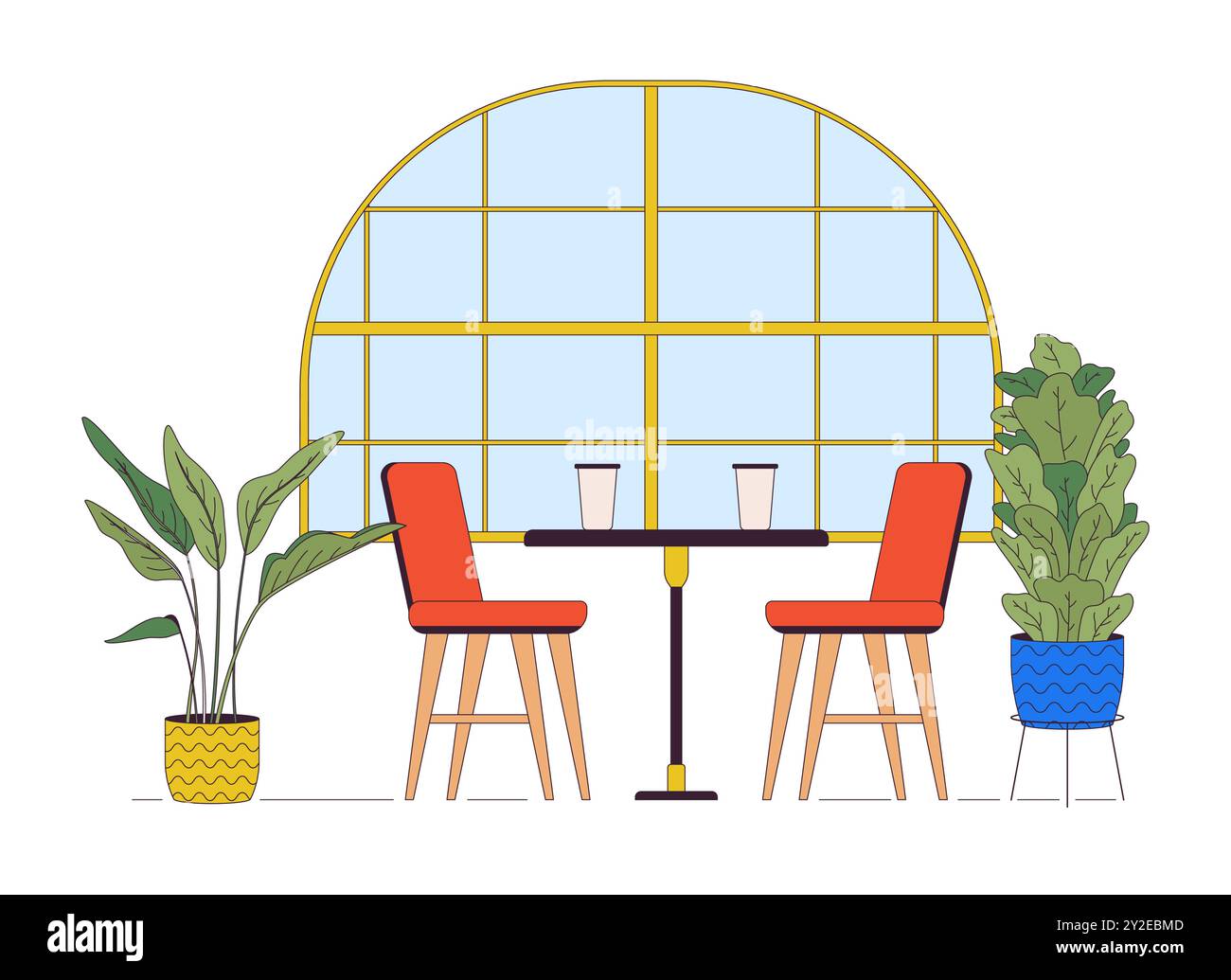 Cozy restaurant interior line cartoon flat illustration Stock Vector ...