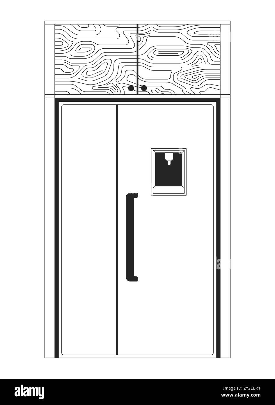 Domestic fridge with cabinets black and white 2D line cartoon object ...