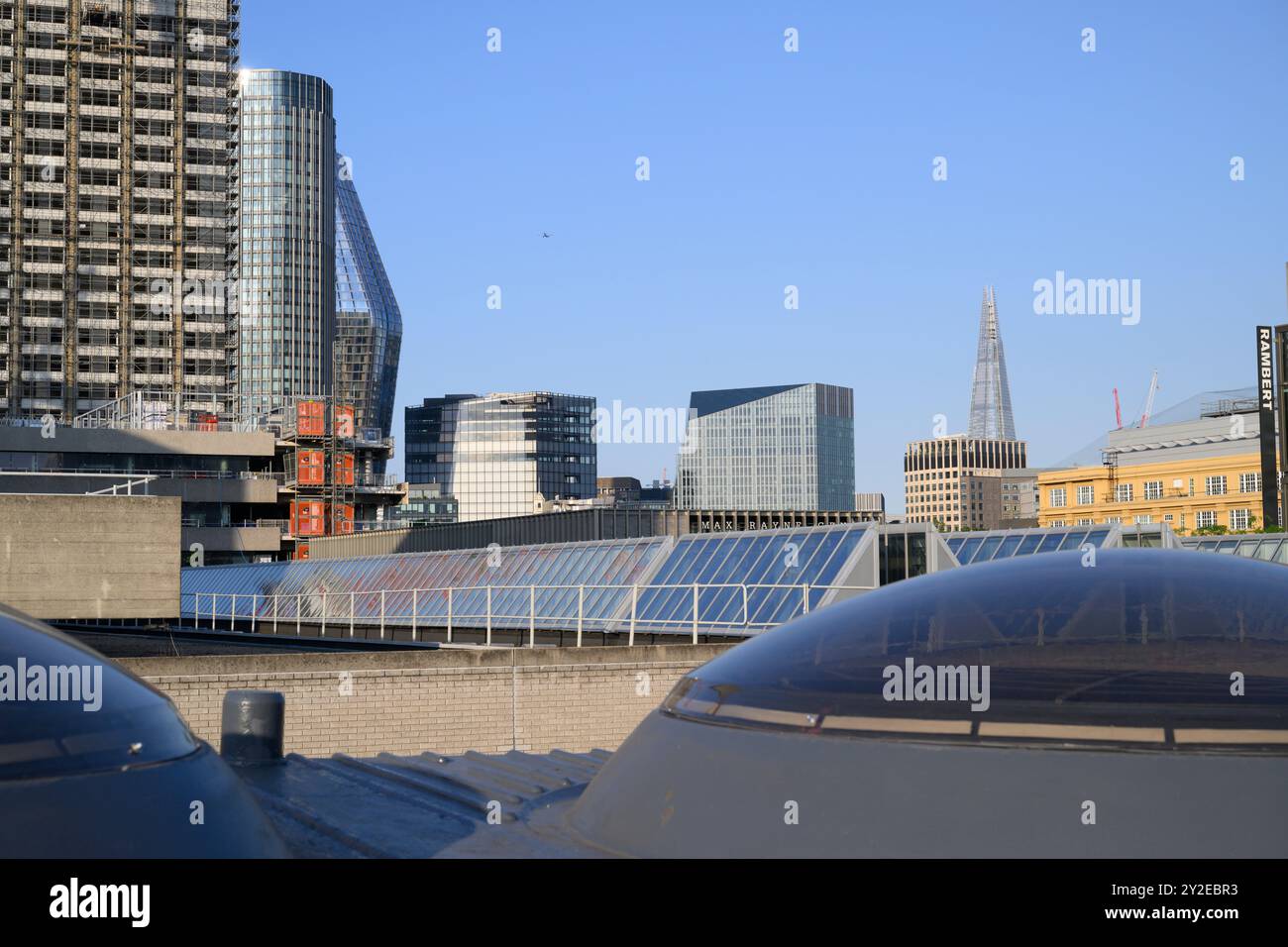 A view of tower blocks looking east from Waterloo Bridge The Shard can ...