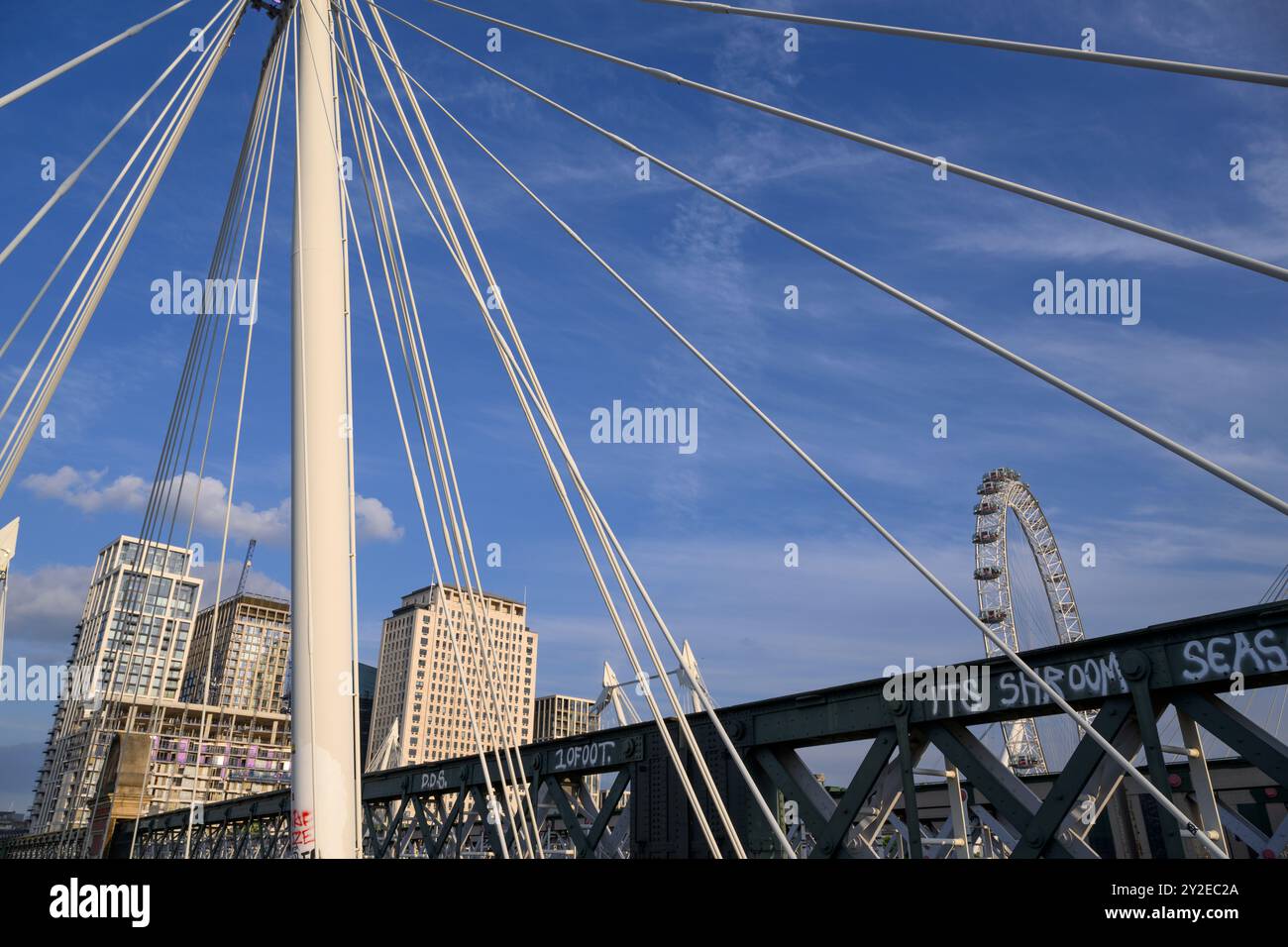 The cables from one of the pylons supporting the Golden Jubilee ...