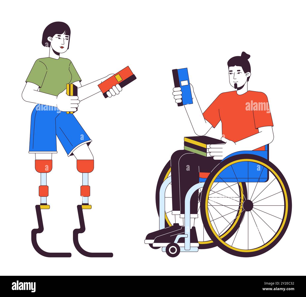 Disabled readers 2D linear cartoon characters Stock Vector Image & Art ...