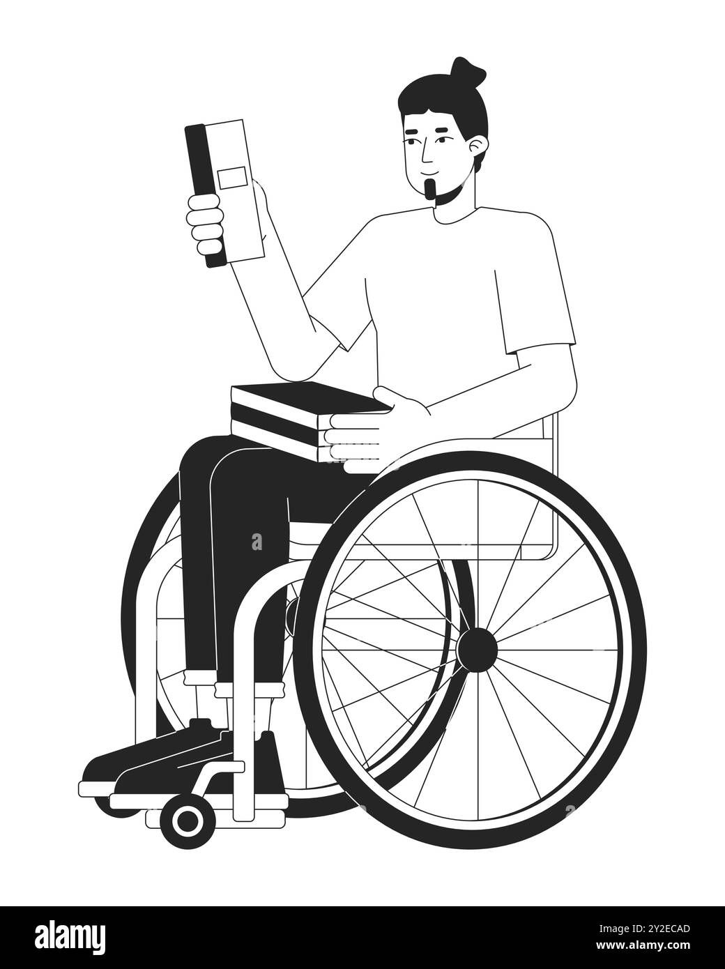 Caucasian man student with disability black and white 2D line cartoon character Stock Vector ...